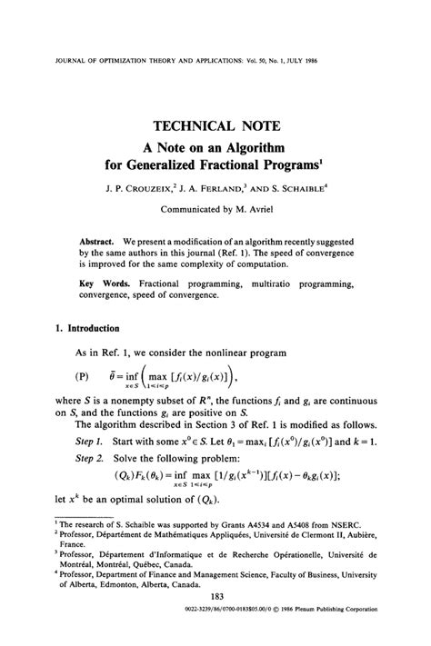 Pdf A Note On An Algorithm For Generalized Fractional Programs