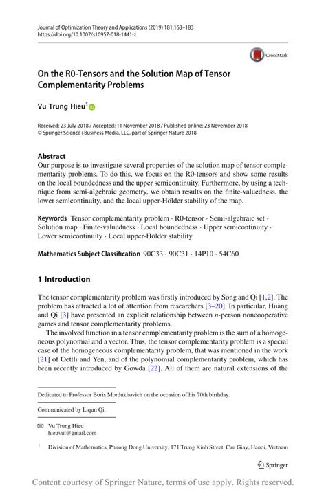 On The R Tensors And The Solution Map Of Tensor Complementarity Problems Request PDF