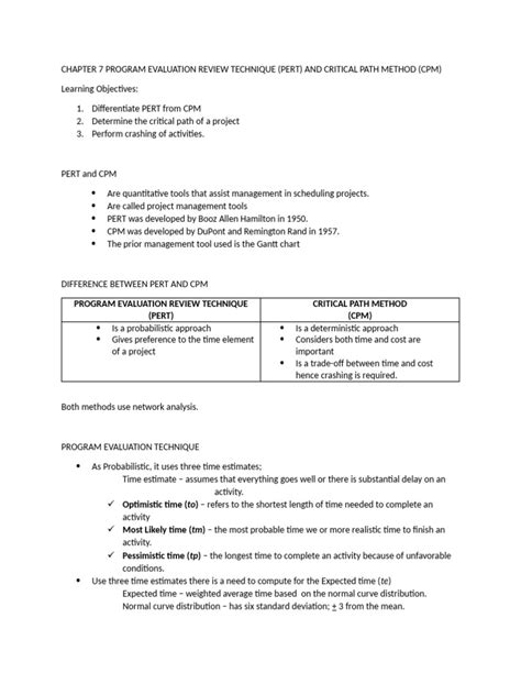 Chapter 7 Program Evaluation Review Technique 1 Pdf Applied
