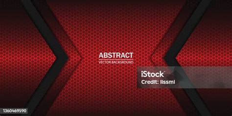 육각형 빨간색 그리드에 기하학적 화살표 모양 어두운 육각형 탄소 섬유 배경에 검은 색과 빨간색 모양 줄무늬와 라인 검은색에 대한