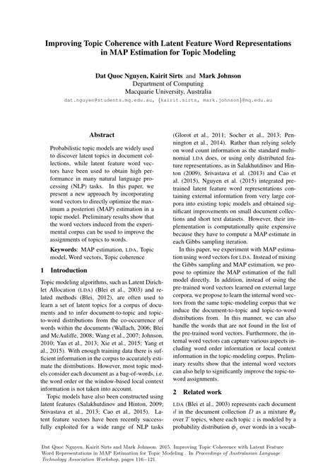 Pdf Improving Topic Coherence With Latent Feature Word