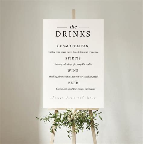 Wedding Drink Menu Template Etsy