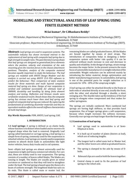 Modelling And Structural Analysis Of Leaf Spring Using Finite Element Method Pdf