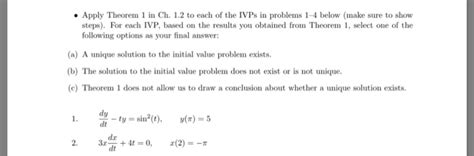 Solved Apply Theorem 1 In Ch 1 2 To Each Of The Ivps In