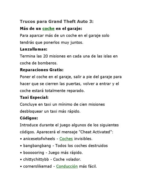 Trucos Para Grand Theft Auto 3 Pdf Conflicto Armado Ocio