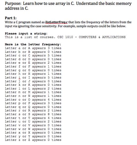 Solved Purpose Learn How To Use Array In C Understand The Chegg Com