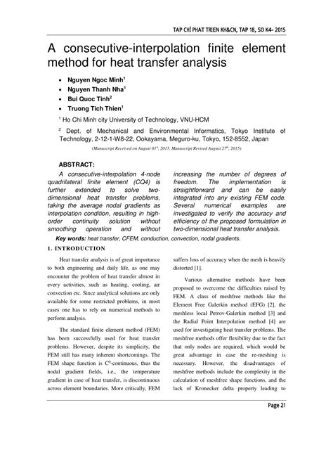 Pdf A Consecutive Interpolation Finite Element Method For Heat