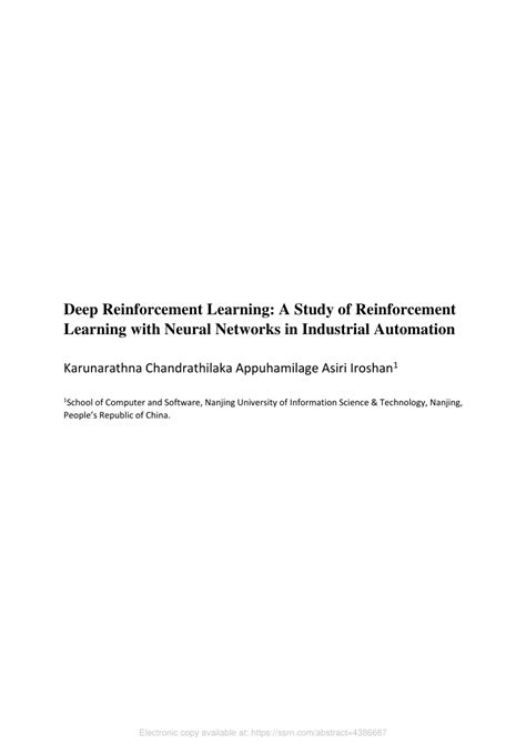 PDF Deep Reinforcement Learning A Study Of Reinforcement Learning With Neural Networks In