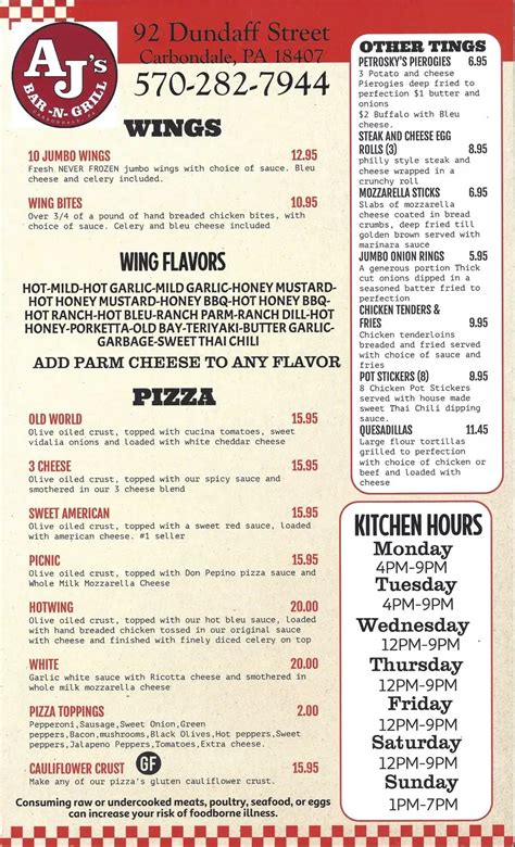 Ajs Bar N Grill Menu Updated October 2025