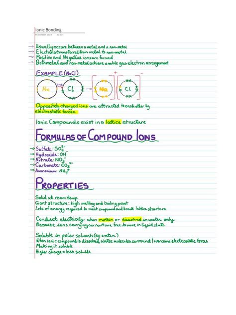 ionic bonding notes pdf