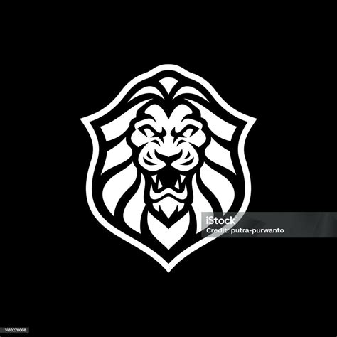 Desain Logo Maskot Kepala Singa Dan Perisai Ilustrasi Vektor Lambang