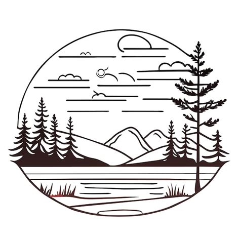 Premium Vector Sunset Sky Over Pine Trees And Lake Vector Nature