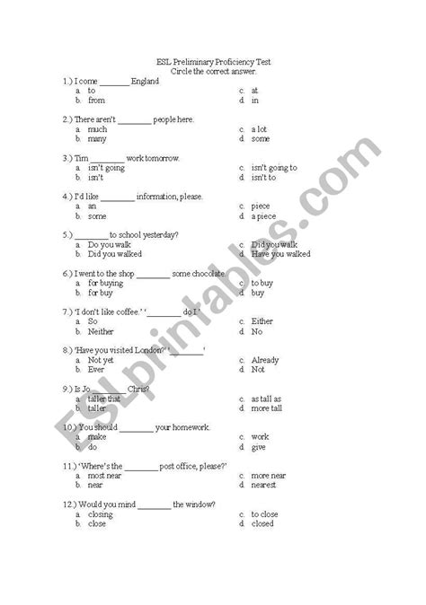 Esl Proficiency Test Esl Worksheet By Hopeharrison