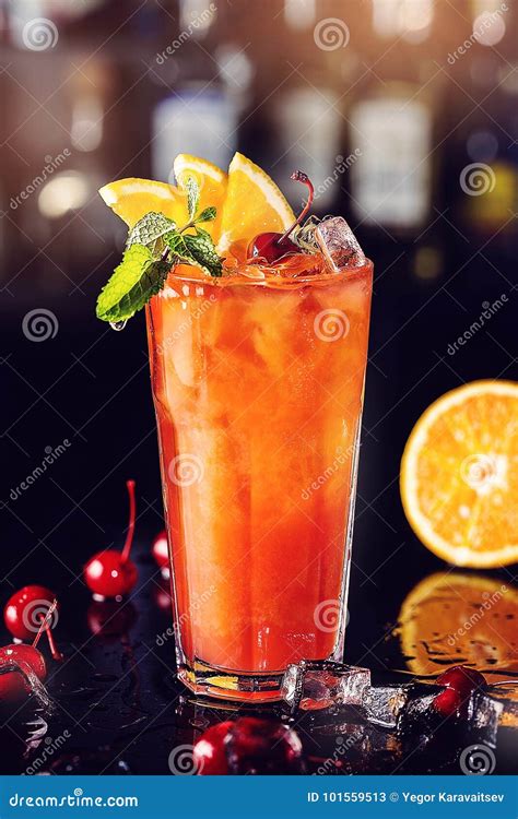 Fresh Cocktail With Orange Cherry And Mint Stock Image Image Of
