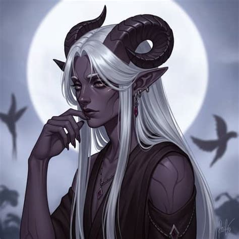 Detailed Female Tiefling Warlock With Purple Skin And White Hair Ai