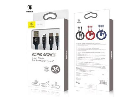 Cabo Multi Usb 3 In 1 Baseus Rapid Series 3a 1 2m Original com o Melhor Preço é no Zoom