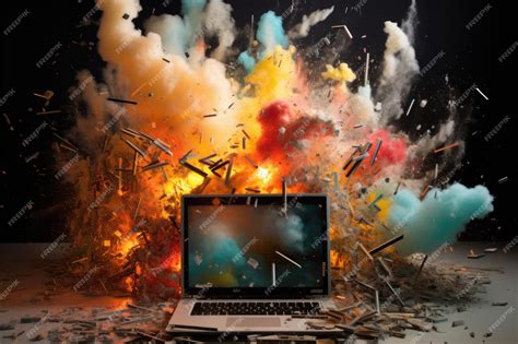 Premium Photo Loud Computer Desktop Exploding Home Accident Generate Ai
