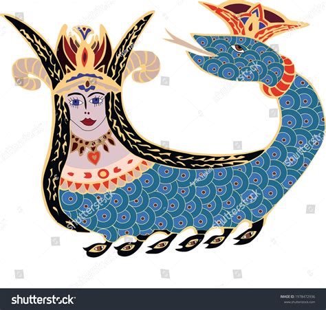 Shahmaran Shah Maran Drawing Mythological Figure Stock Vector Royalty