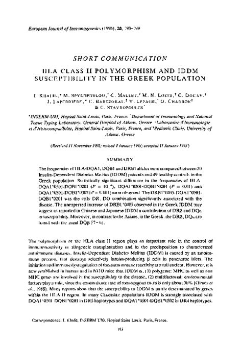 Pdf Hla Class Ii Polymorphism And Iddm Susceptibility In The Greek