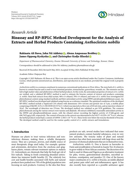 Pdf Bioassay And Rp Hplc Method Development For The Analysis Of Extracts And Herbal Products