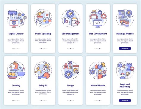 Essential Life Skills Mobile App Onboarding Screen Collection Vector