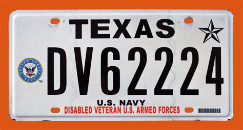 Texas Graphic License Plate Dv 62224 Us Navy Naval Usn Disabled