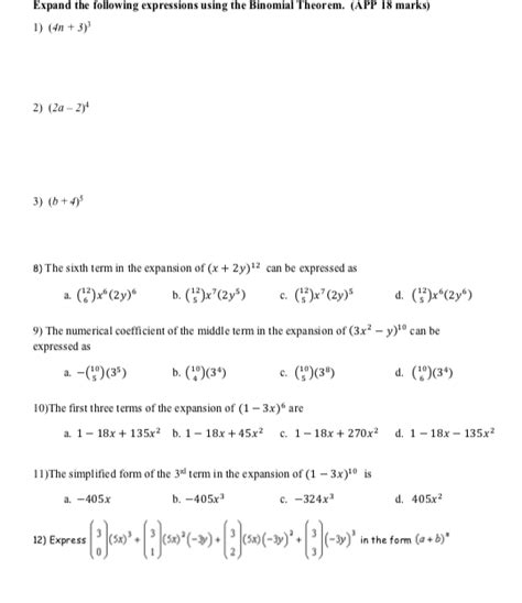 Solved Expand The Following Expressions Using The Binomial Chegg