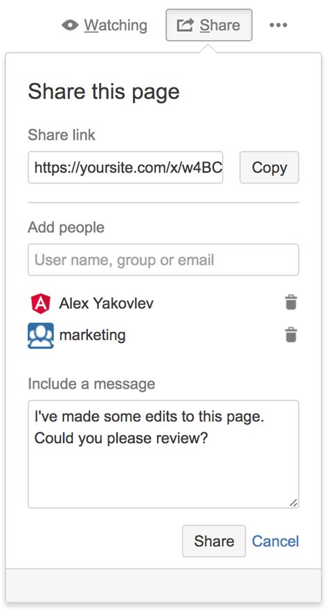 Share A Page Or Blog Post Confluence Data Center 10 0 Atlassian