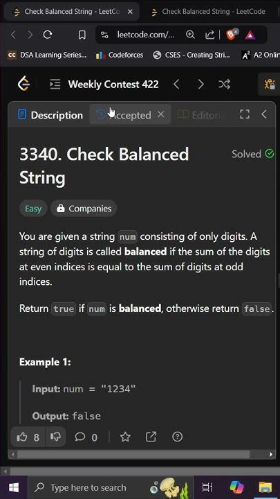 Q1 Check Balanced String Leetcode Weekly 422 Editorial Contest