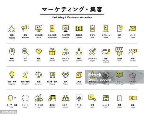 일본어는 마케팅 및 고객 유치를 위한 간단한 아이콘 세트를 의미합니다 아이콘에 대한 스톡 벡터 아트 및 기타 이미지 아이콘 비즈니스 마케팅 Istock