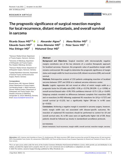 Pdf The Prognostic Significance Of Surgical Resection Margins For Local Recurrence Distant