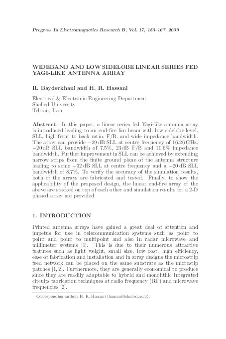 Pdf Wideband And Low Sidelobe Linear Series Fed Yagi Like Antenna Array