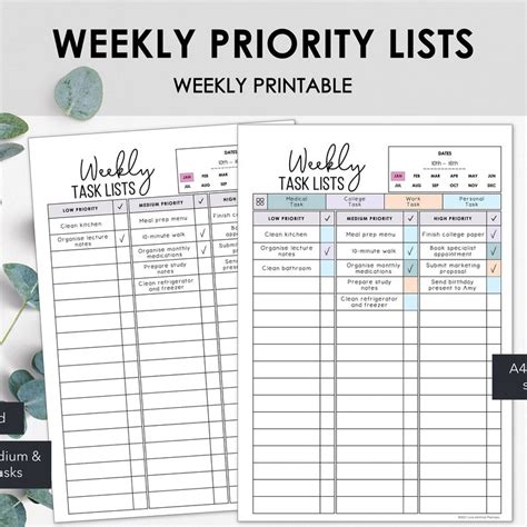 Weekly Task List Printable Etsy