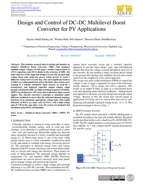 Pdf Design And Control Of Dc Dc Multilevel Boost Converter For Pv Applications