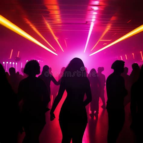 Silhouettes Of People Dancing In A Club With Neon Lights Generated By