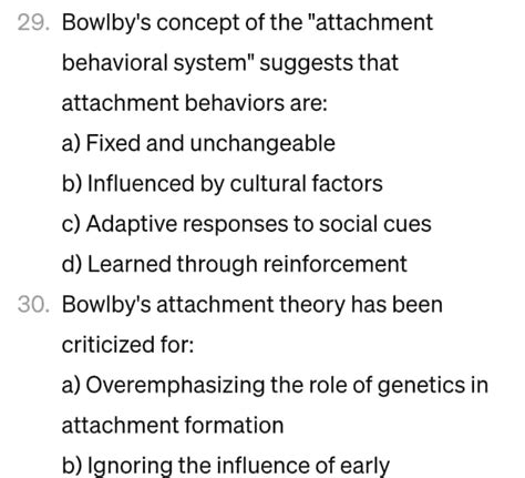 Solved Bowlbys Concept Of The Attachment Behavioral