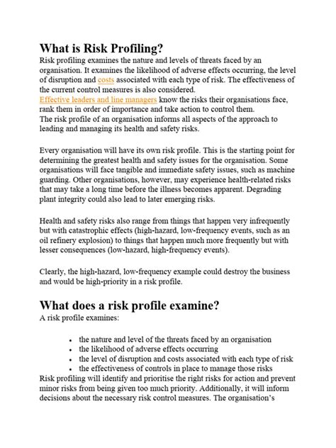 What Is Risk Profiling Pdf Risk Management Risk