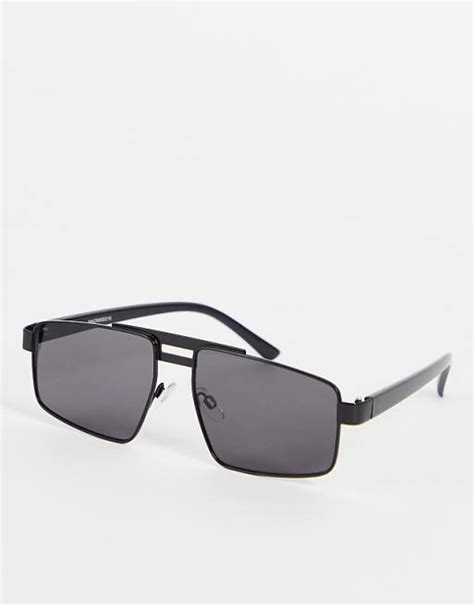 Madein Angular Aviator Sunglasses With Bridge Detail In Black Asos
