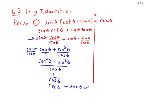 identities in trigs pre calculus lecture handout docsity