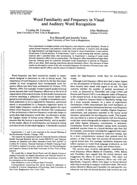 Word Familiarity And Frequency In Visual And Auditory Word Recognition