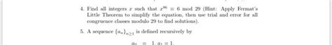 solved 4 find all integers x such that x86≡6mod29 hint