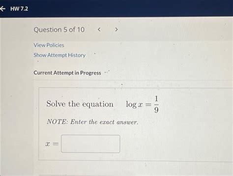 Solved Current Attempt in Progress Solve the equation | Chegg.com