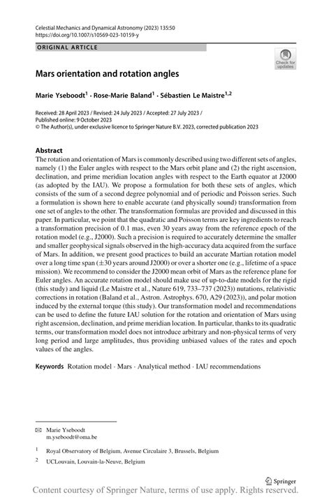 Mars Orientation And Rotation Angles