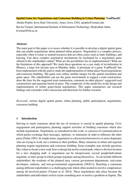Pdf Spatial Game For Negotiations And Consensus Building In Urban Planning Youplaceit