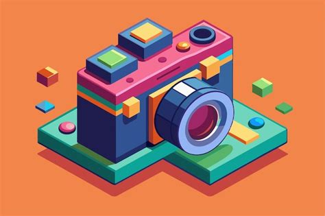 A Vivid Isometric Illustration Showcases A Customizable Camera Surrounded By Colorful Geometric