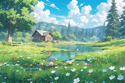 彩色卡通夏日森林小房子插画图片下载 正版图片402496413 摄图网