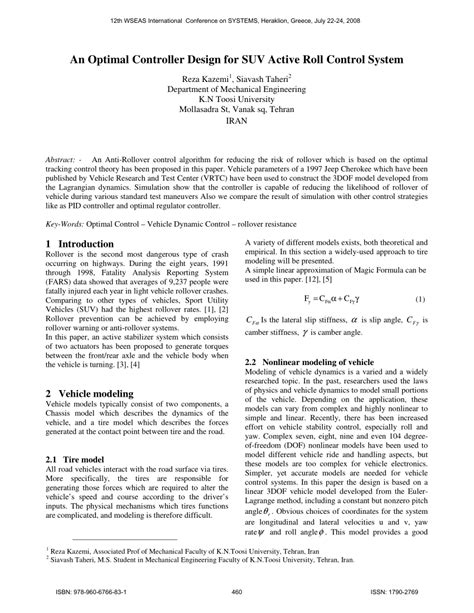 Pdf An Optimal Controller Design For Suv Active Roll Control System