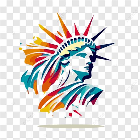 자유의 여신상 다채로운 벡터 디자인 일러스트 레이 션 흰색 배경에 있는 단순한 다채로운 자유의 아이콘 그림자 없음 작은 프레임 중앙 Png 일러스트 및 벡터 에 대한