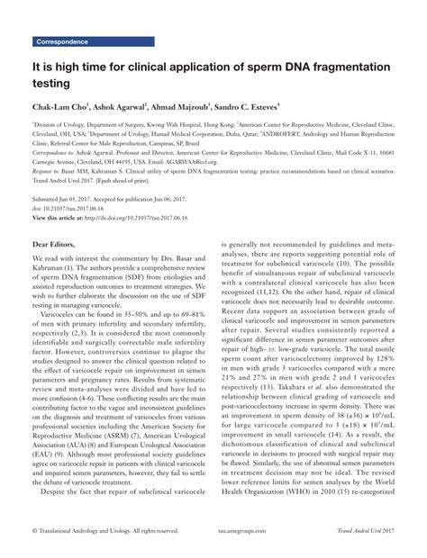 Pdf It Is High Time For Clinical Application Of Sperm Dna