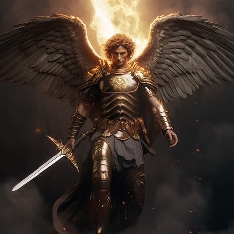 Premium Photo There Is A Man With A Sword And Armor Standing In The Clouds Generative Ai